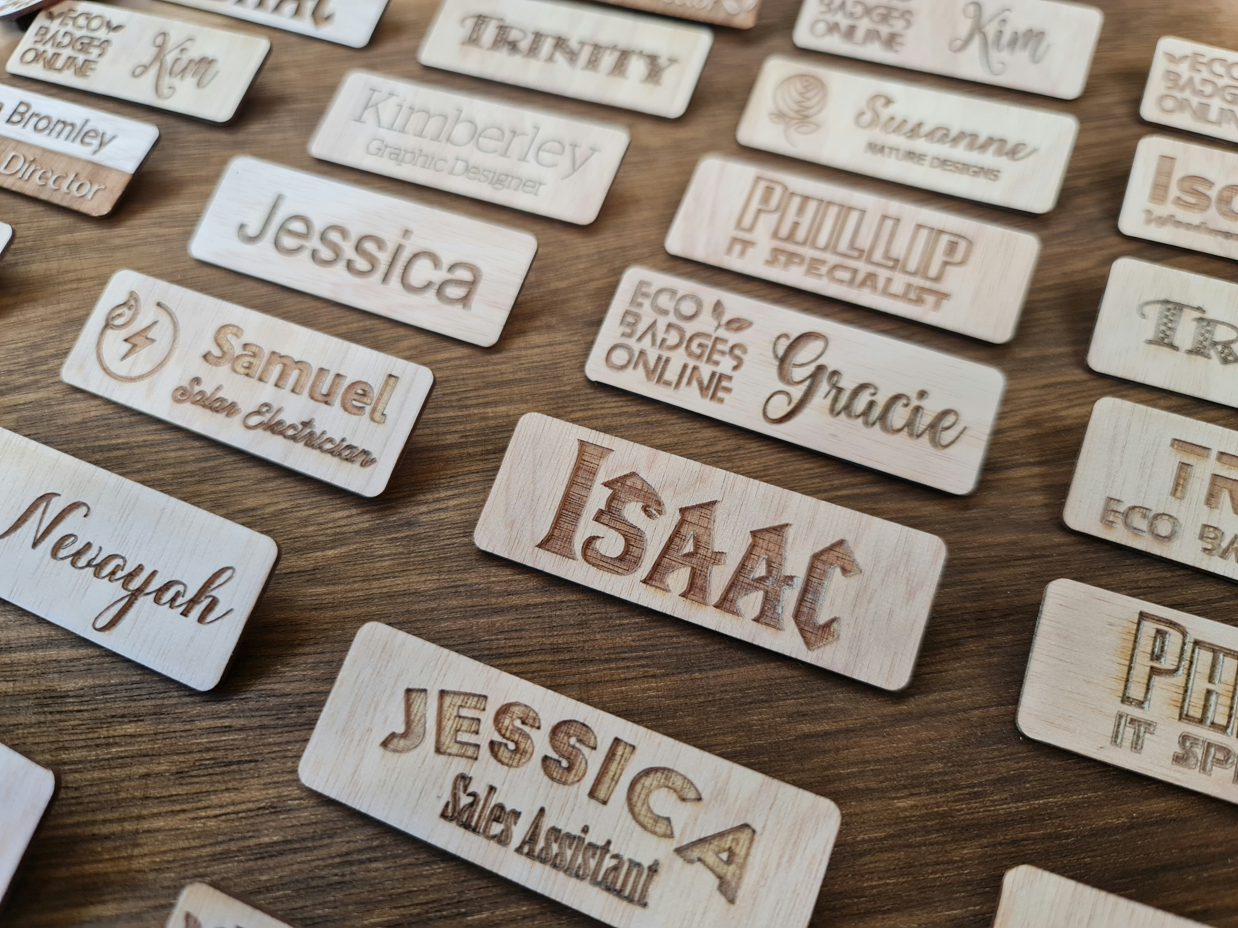 Logo and Text Badges - Eco Badges Online - Eco Friendly Wooden Laser ...