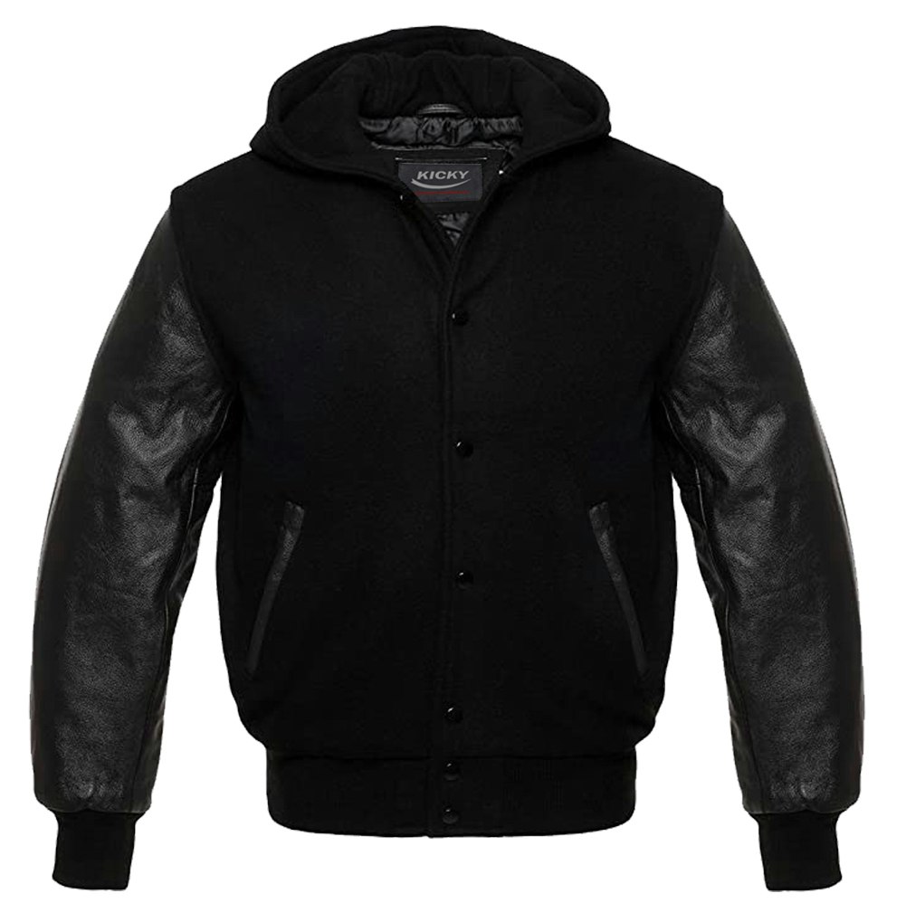 Hooded Varsity Letterman Baseball Bomber Jacket, 100% Melton Wool Body ...
