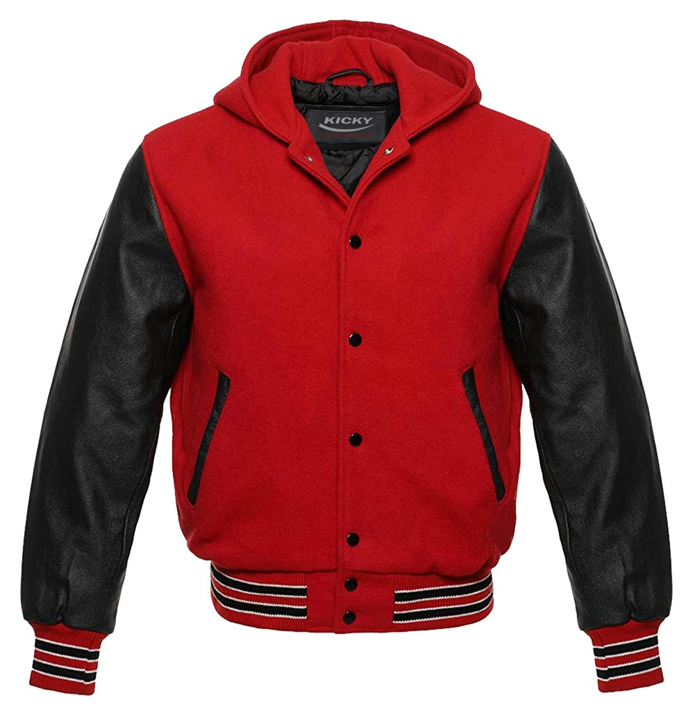 Hooded Varsity Letterman Baseball Bomber Jacket, 100% Melton Wool Body ...