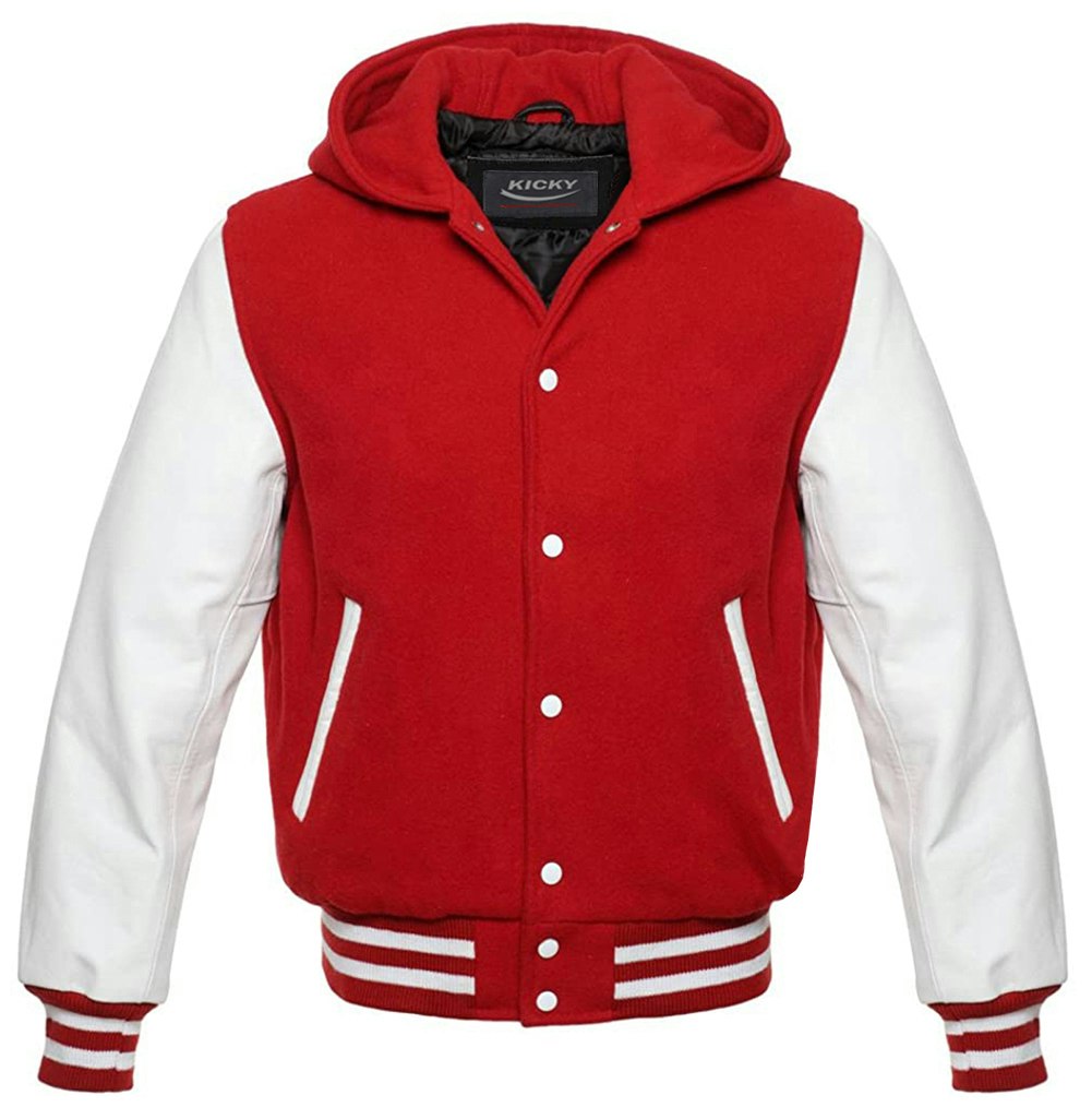 Hooded Varsity Letterman Baseball Bomber Jacket, 100% Melton Wool Body ...