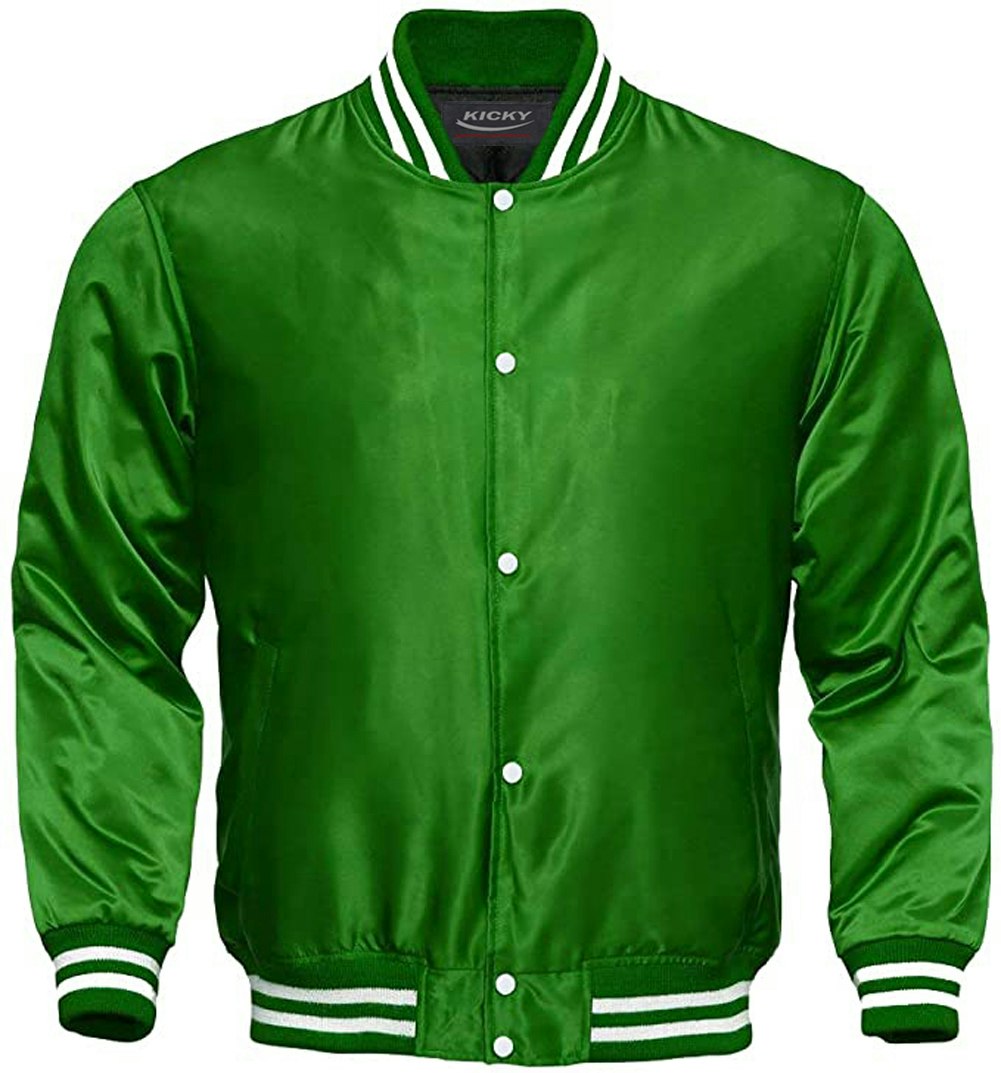 Varsity Jacket, Letterman, Baseball, Bomber Jacket Satin, Green Color ...