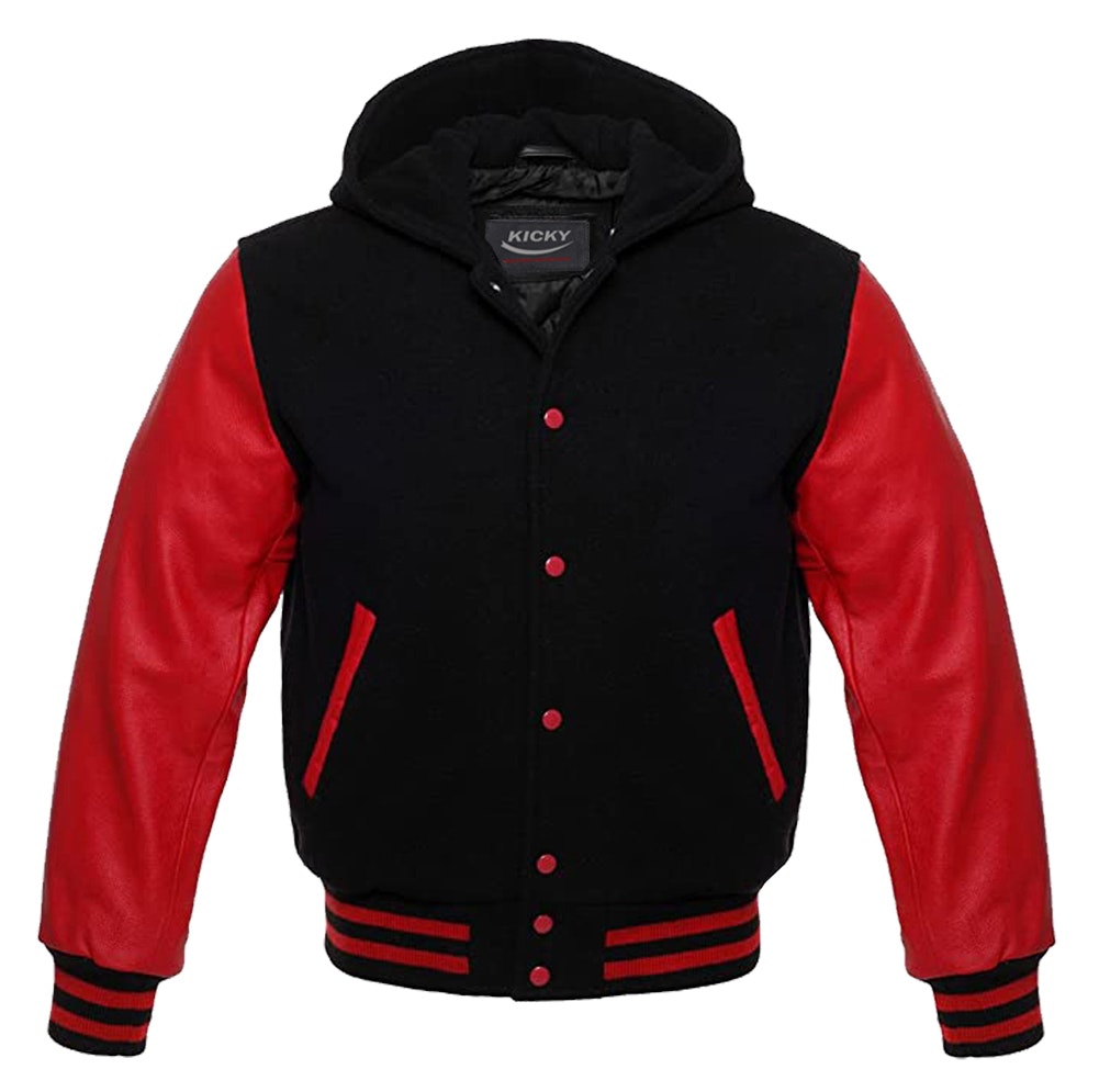 Hooded Varsity Letterman Baseball Bomber Jacket, 100% Melton Wool Body ...