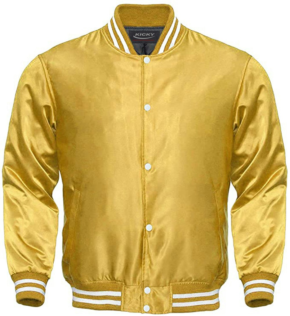 Varsity Jacket, Letterman, Baseball, Bomber Jacket Satin, Gold Color ...