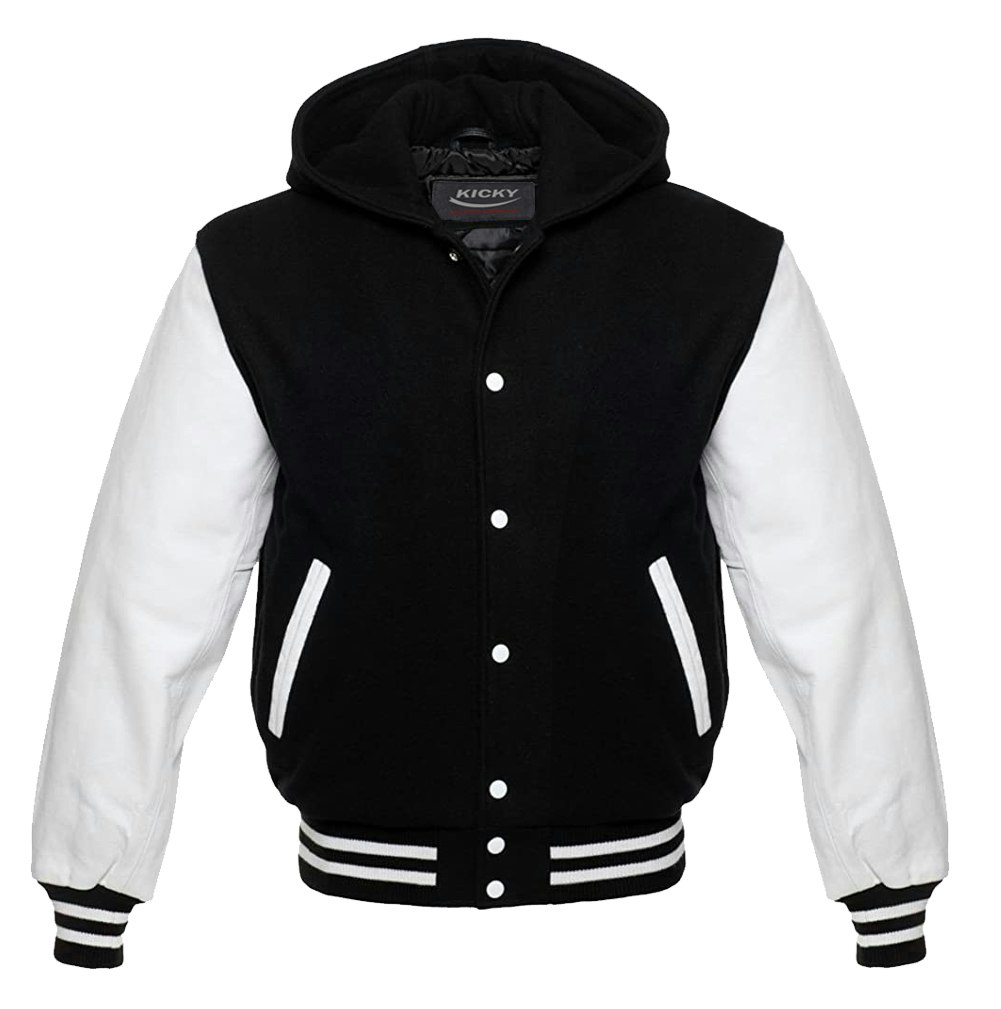 Hooded Varsity Letterman Baseball Bomber Jacket, 100% Melton Wool Body ...