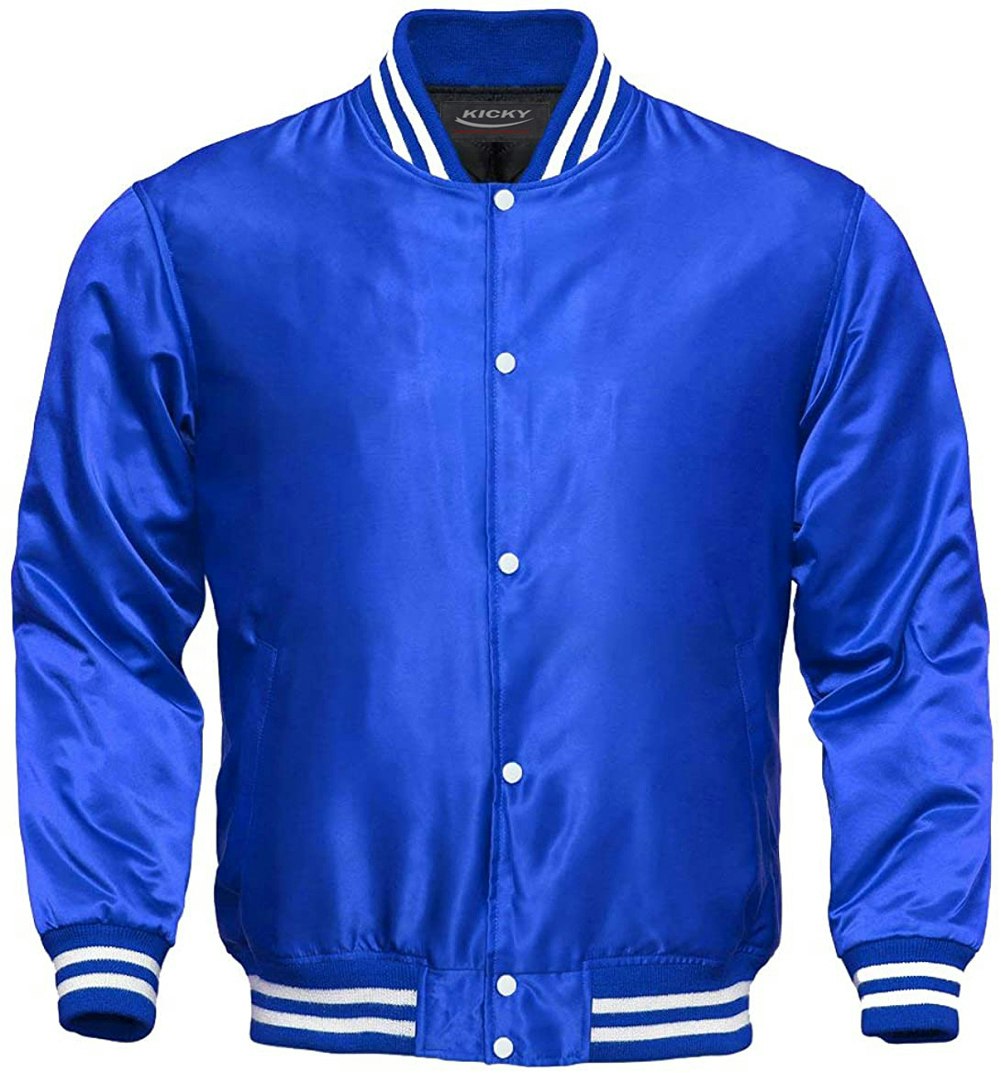 Varsity Jacket, Letterman, Baseball, Bomber Jacket Satin, Blue Color ...